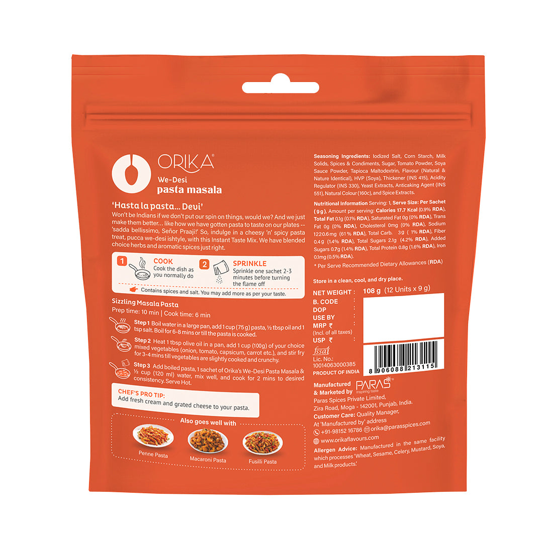 We-Desi Pasta Masala, All in One Masala, 12 single use sachets