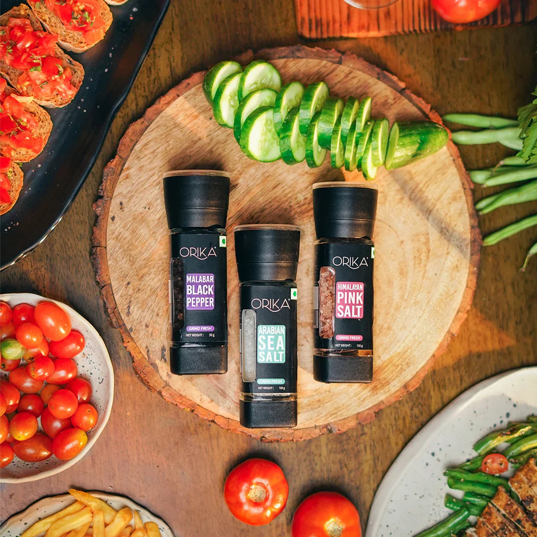 Sea Salt 100g, Pink Salt 100g & Black Pepper 50g,Table Grinder Combo
