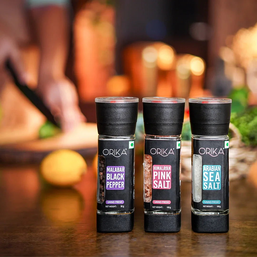 Sea Salt 100g, Pink Salt 100g & Black Pepper 50g,Table Grinder Combo